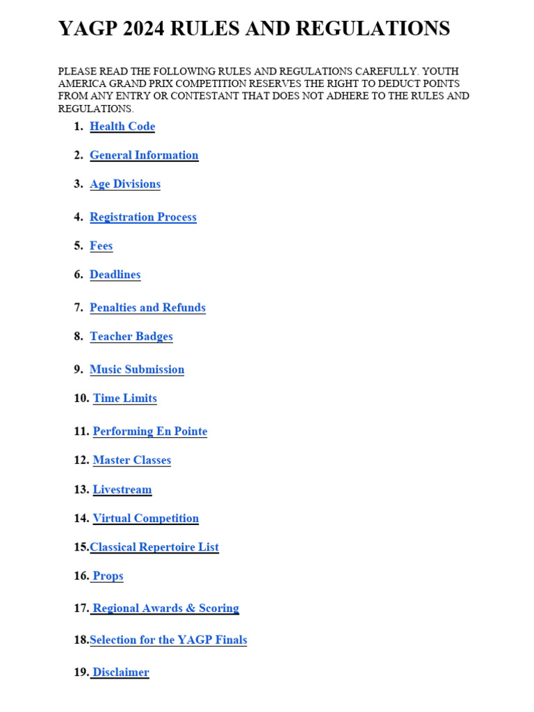 YAGP 2024 Rules and Regulations ENG 01 | PDF