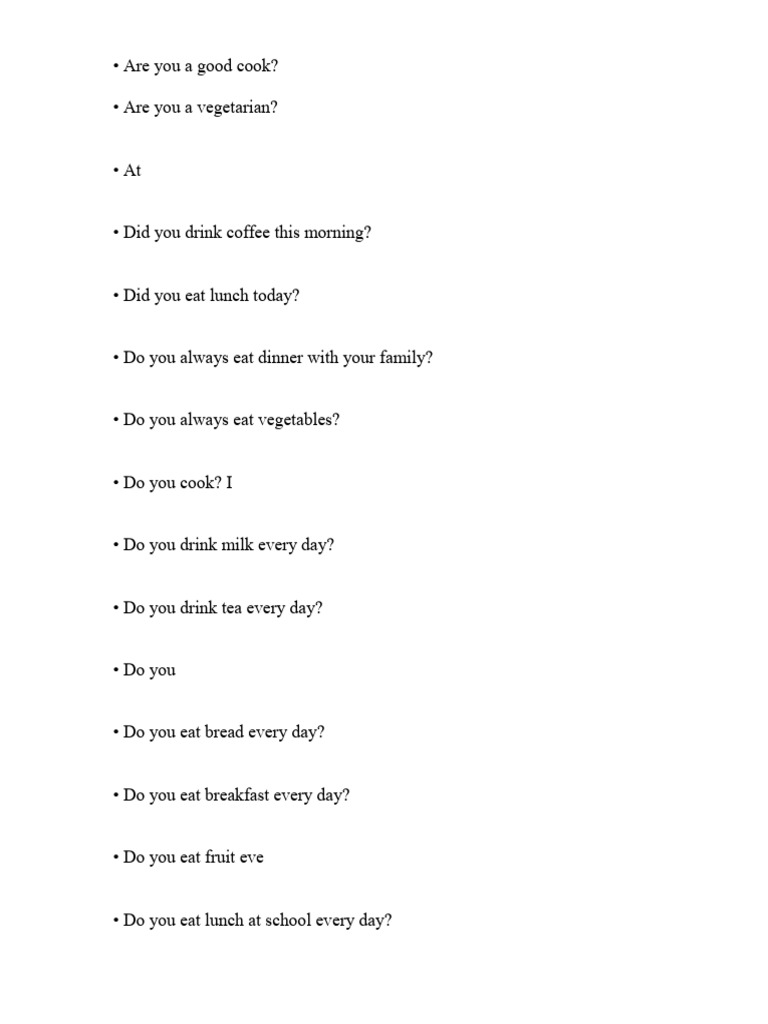 Conversation Questions Food Eating | PDF | Lunch | Wellness