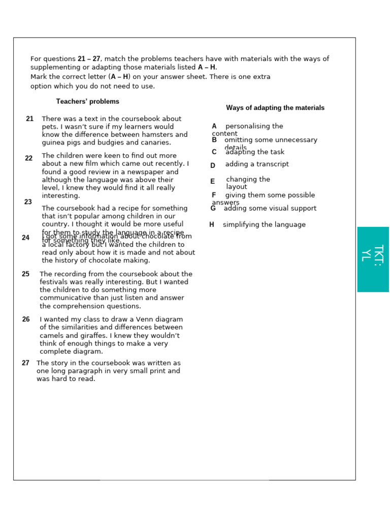 Questions TKT Yl | PDF