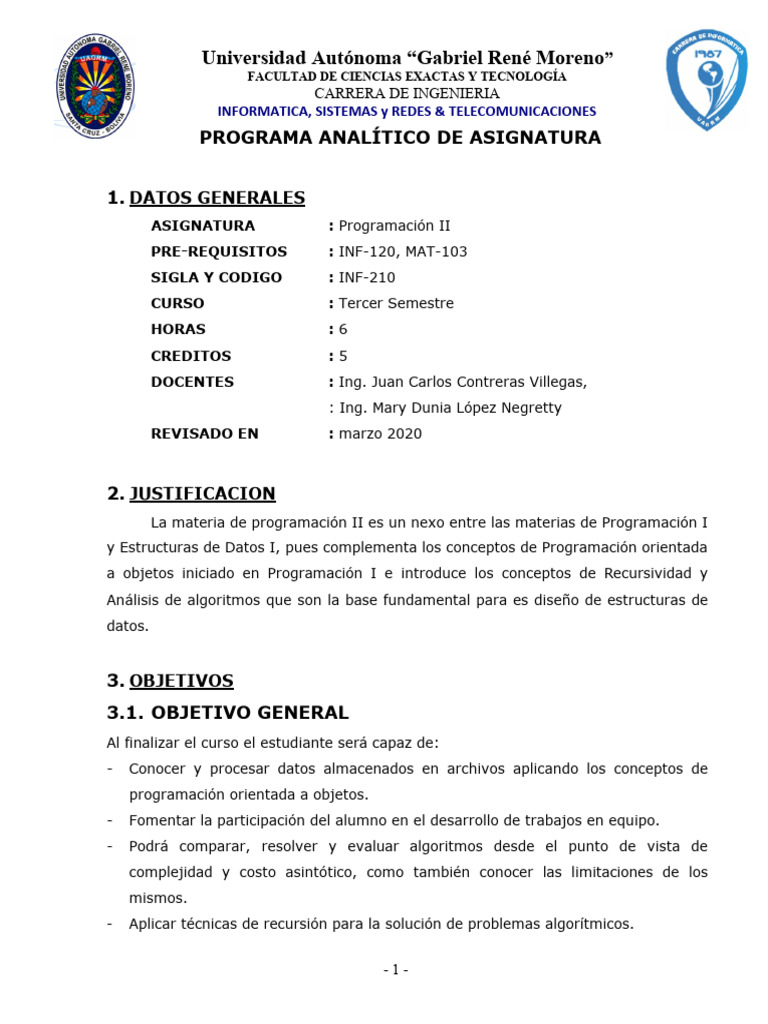 ProgramaAnalitico Programacion-2 | PDF