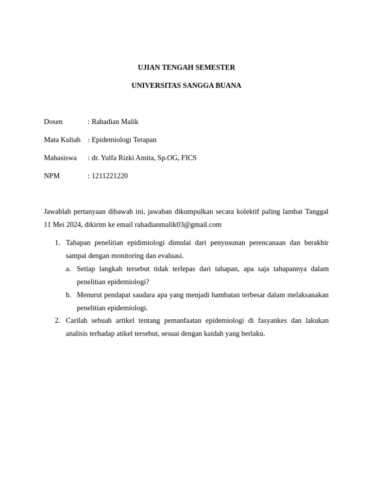 EPID-Yulfa Rizki Amita-UTS Sem 3 | PDF