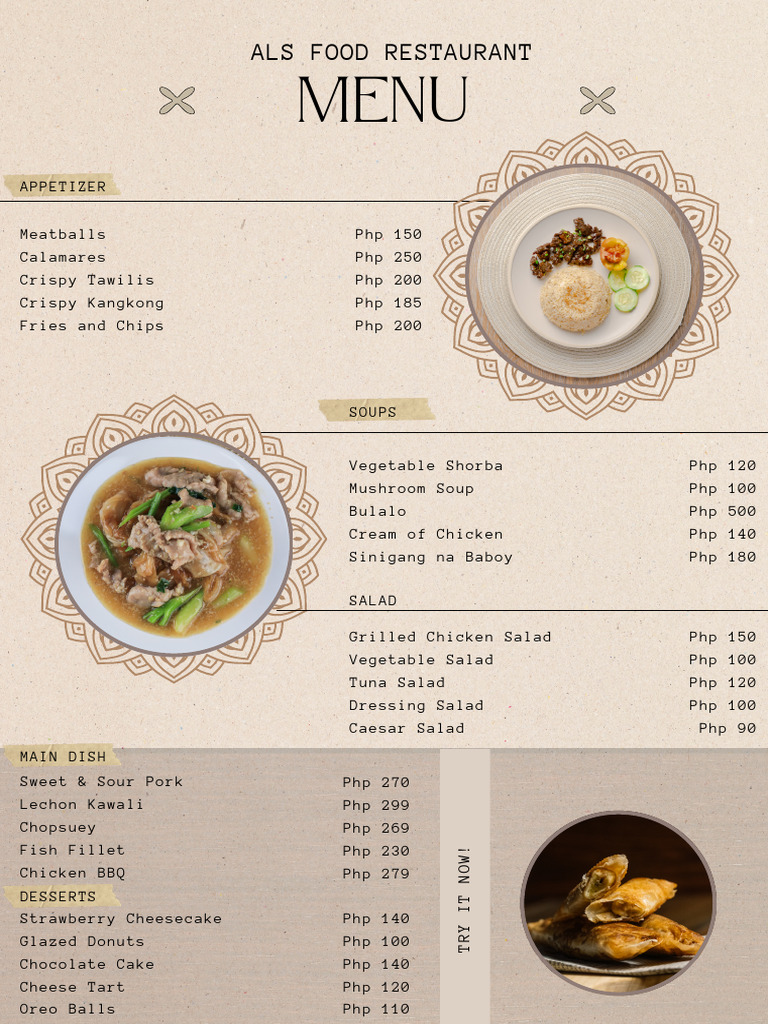 Beige Neutral Modern Filipiñana Food Menu - 20240623 - 150902 - 0000 | PDF