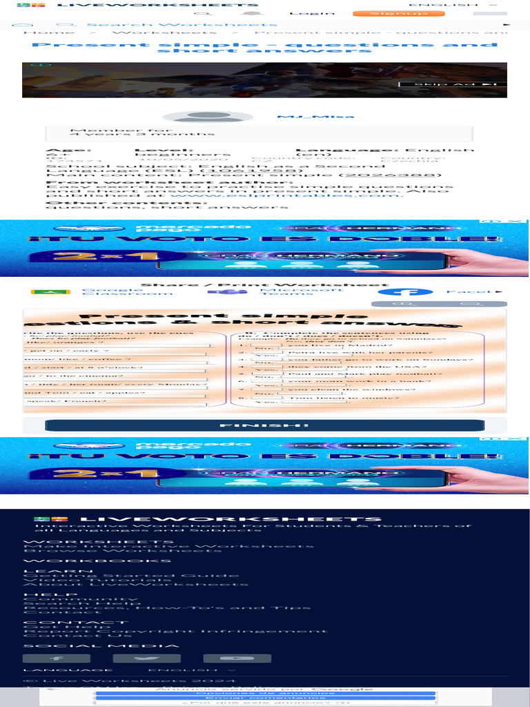 Present Simple - Questions and Short Answers Work… 2 | PDF