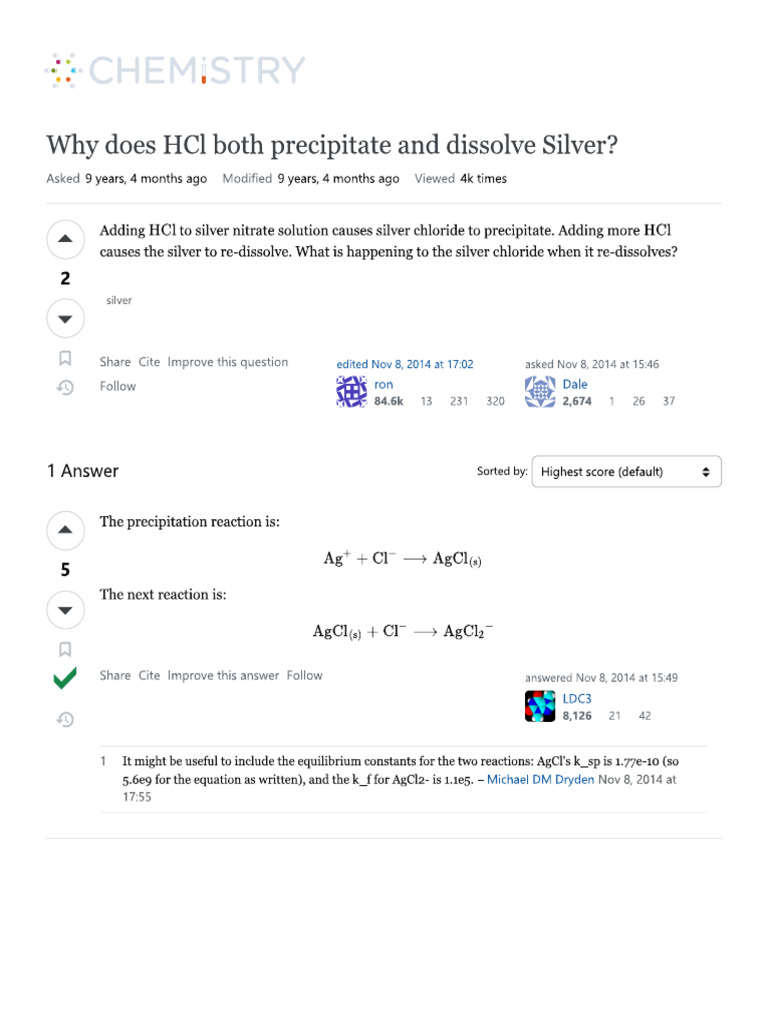 Why does HCl both precipitate and dissolve Silver_ - Chemistry Stack Exchange | PDF