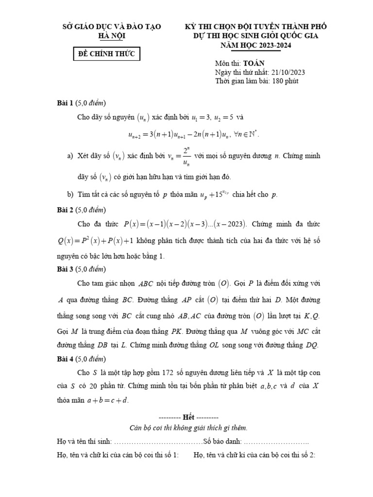 Ha Noi TST 2023 2024 | PDF