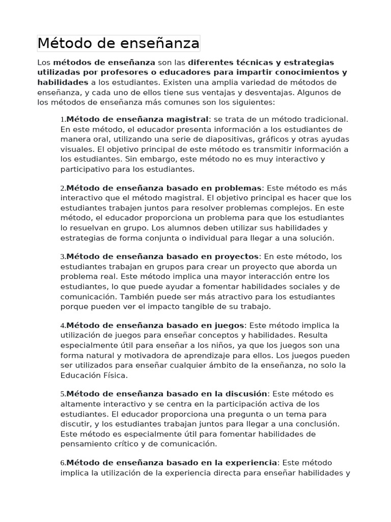 Métodos de enseñanza: Tipos y ventajas | PDF | Enseñando | Método de ...