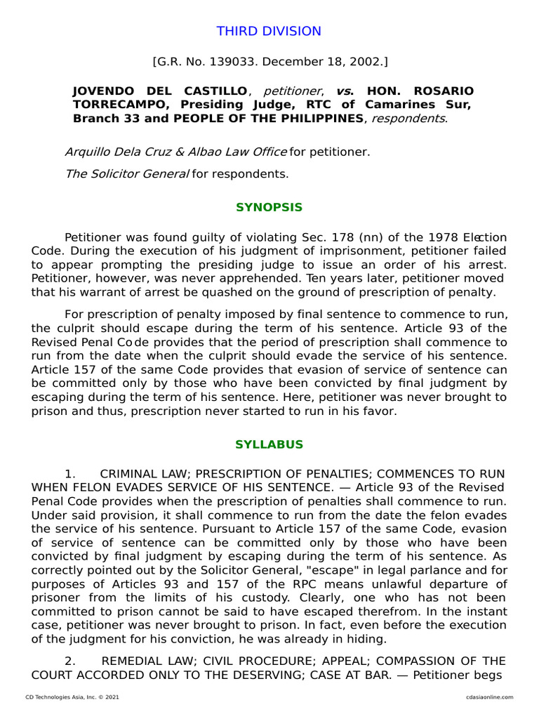Del Castillo v. Torrecampo | PDF