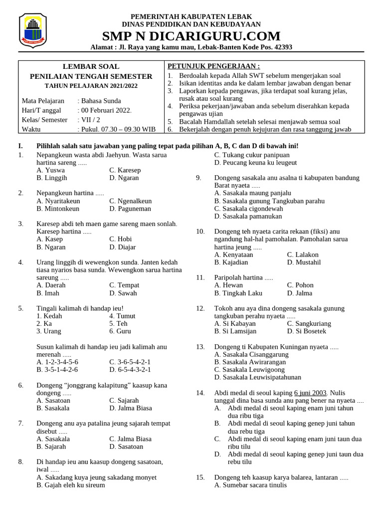 PTS II Bhs Sunda VII | PDF
