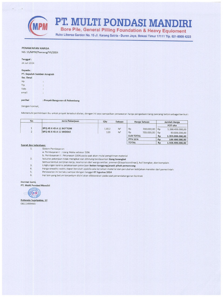 PT Multi Pondasi Mandiri | PDF