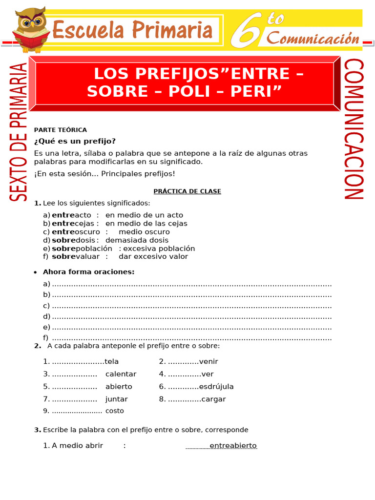 Uso de Los Prefijos Entre Sobre Poli y Peri Para Sexto de Primaria | PDF