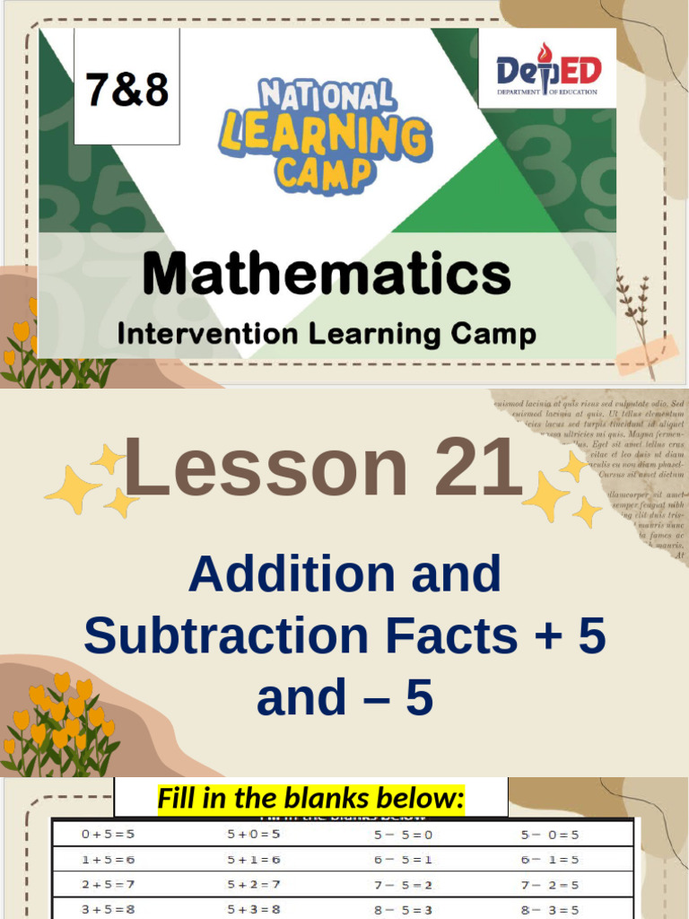 Subtracting 5: Math Lesson 21 Activities | PDF | Mathematics | Language ...