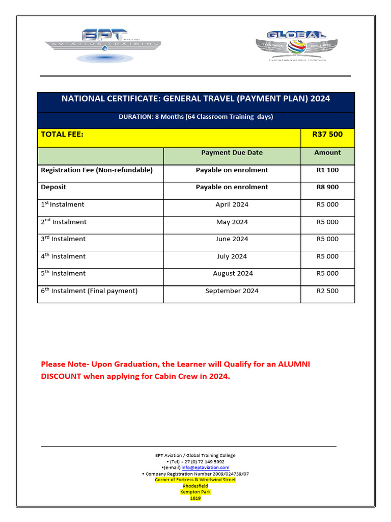 General Travel 2024 Payment Plan | PDF
