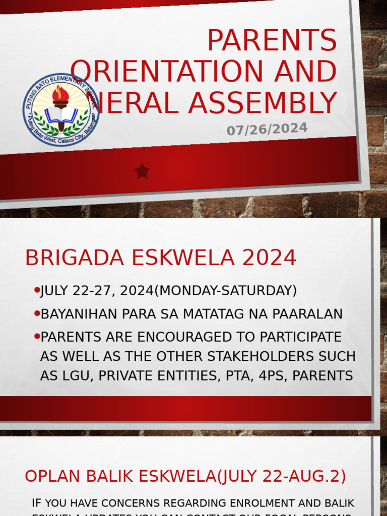 For Parents Orientation and General Assembly | PDF