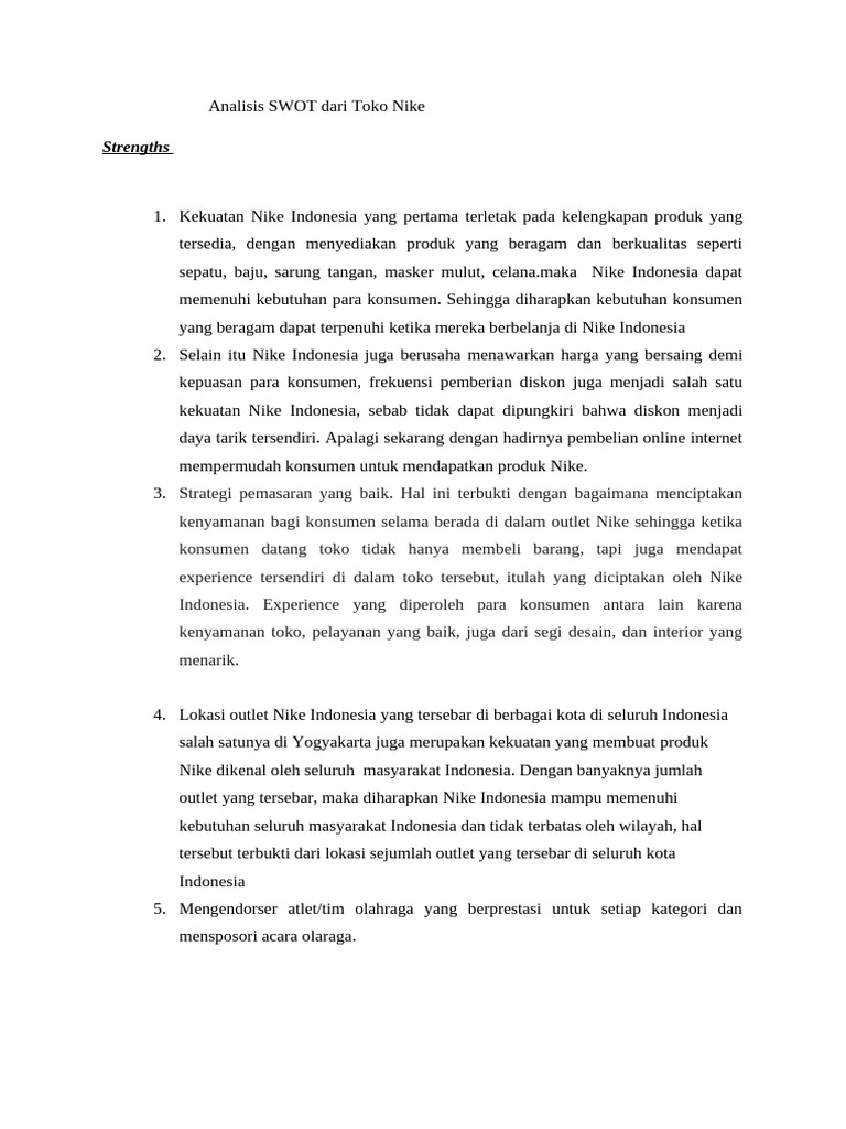 Analisis SWOT Dari Toko Nike | PDF
