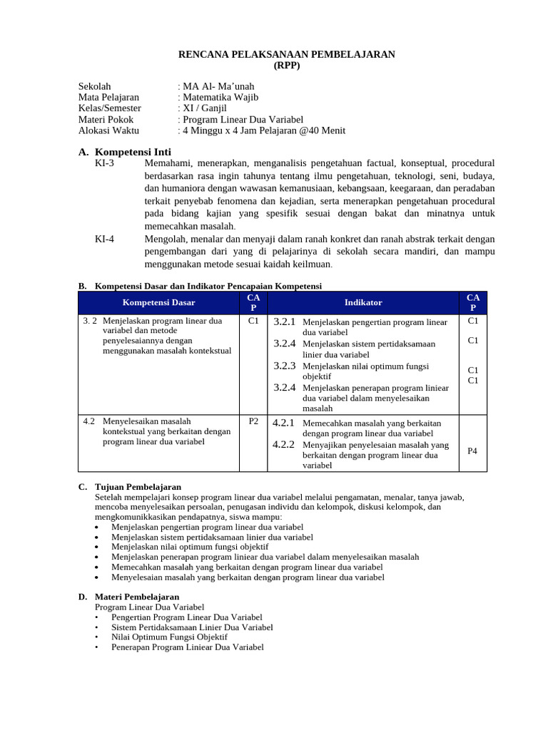 RPP 2 Program Linear | PDF