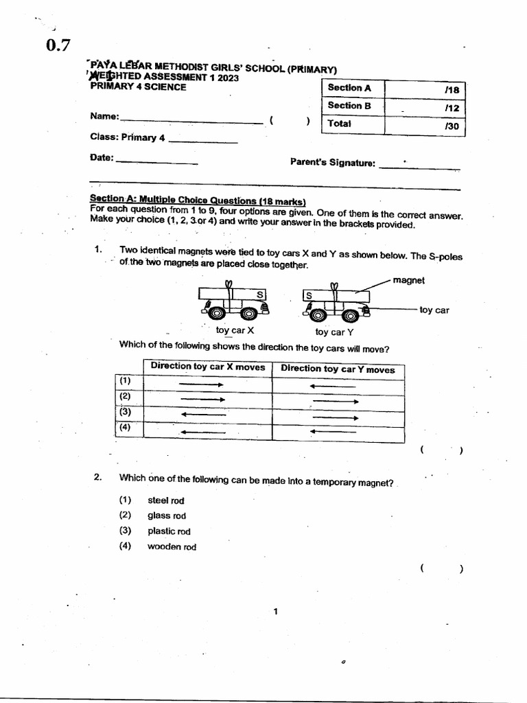 P4 Science 2023 WA1 MGSPL | PDF