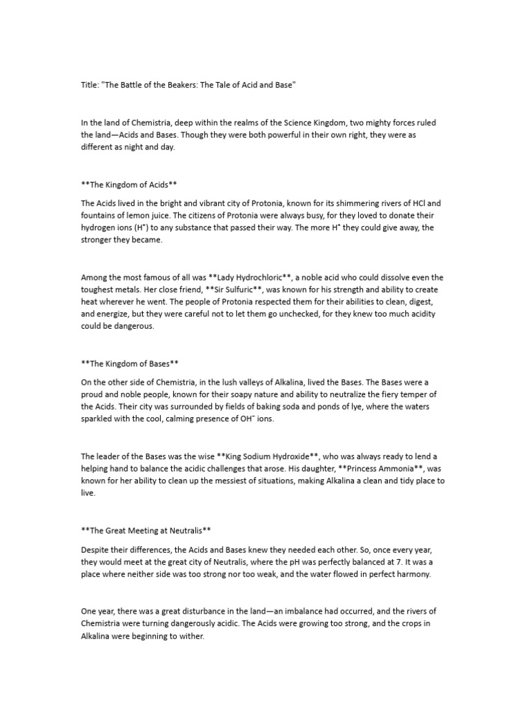 The Battle of The Beakers The Tale of Acid and Base | PDF