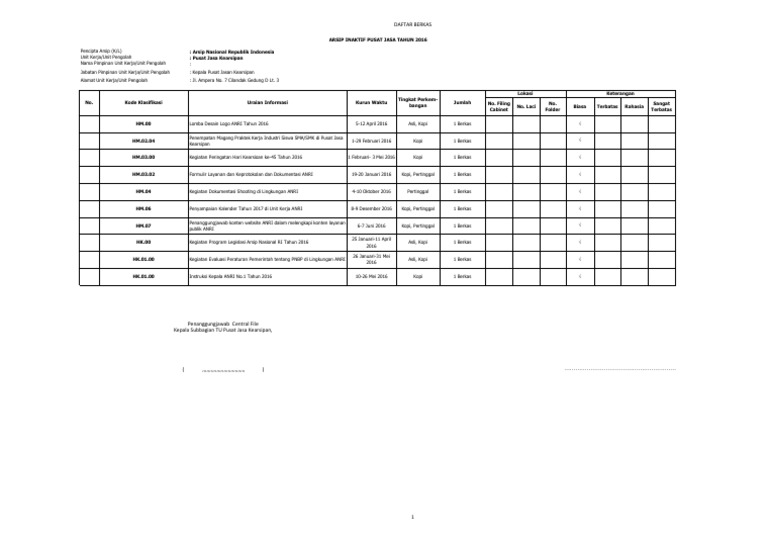 Contoh Daftar Berkas Arsip | PDF