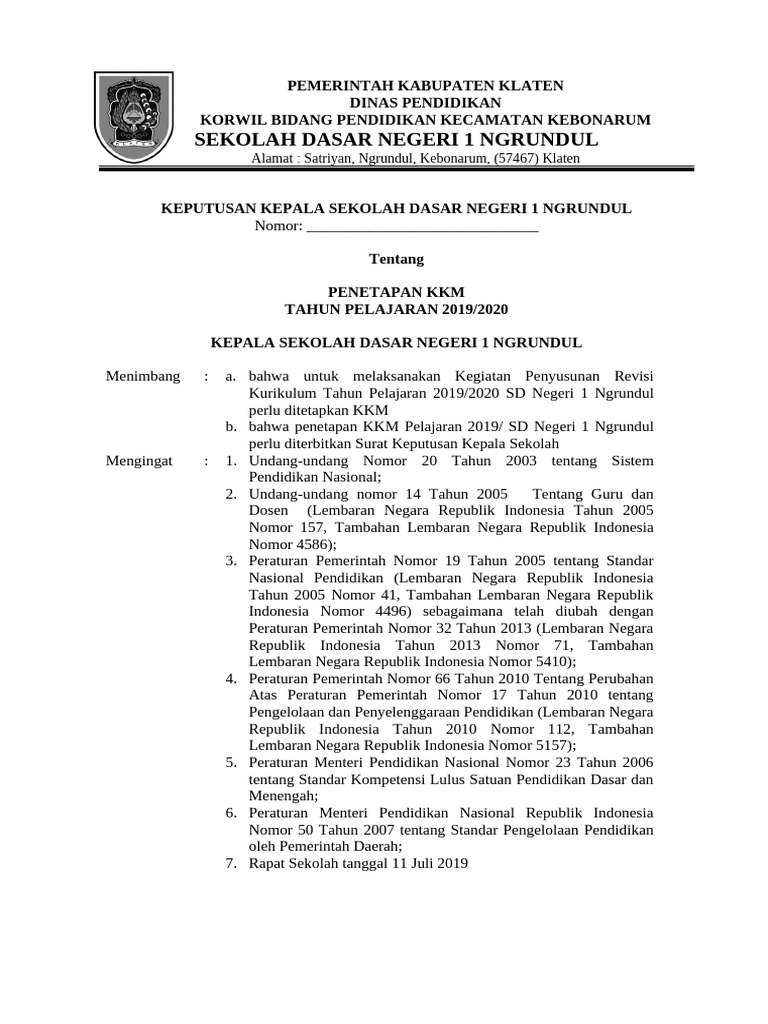 SK KKM Satuan Pendidikan Ngrundul 1 | PDF