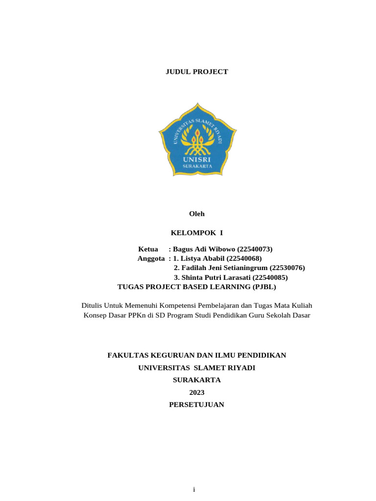 KERANGKA LAPORAN HASIL PROJECT PJBL MK. KonDas PPKN Di SD | PDF