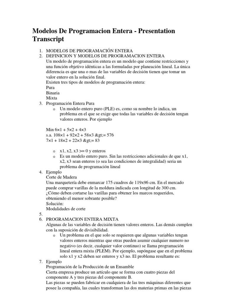 Modelos de Programacion Entera | PDF | Programación lineal | Enseñanza ...
