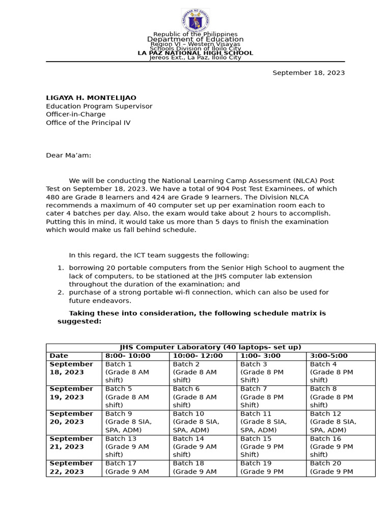 Letter NLCA Schedule | PDF