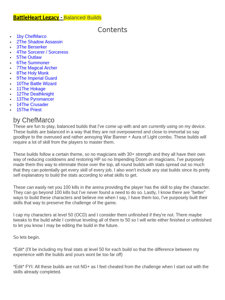 BattleHeart Legacy - Balanced Builds | PDF | Magician (Fantasy) | Archery