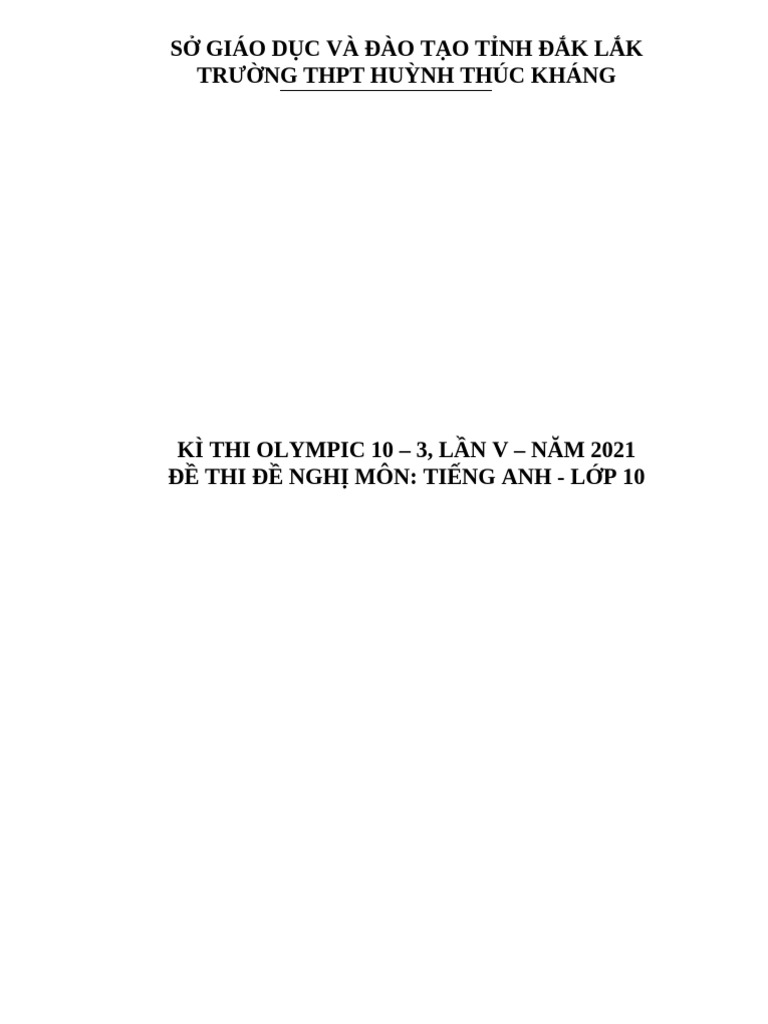 Anh - 10 - THPT Huynh Thuc Khang | PDF