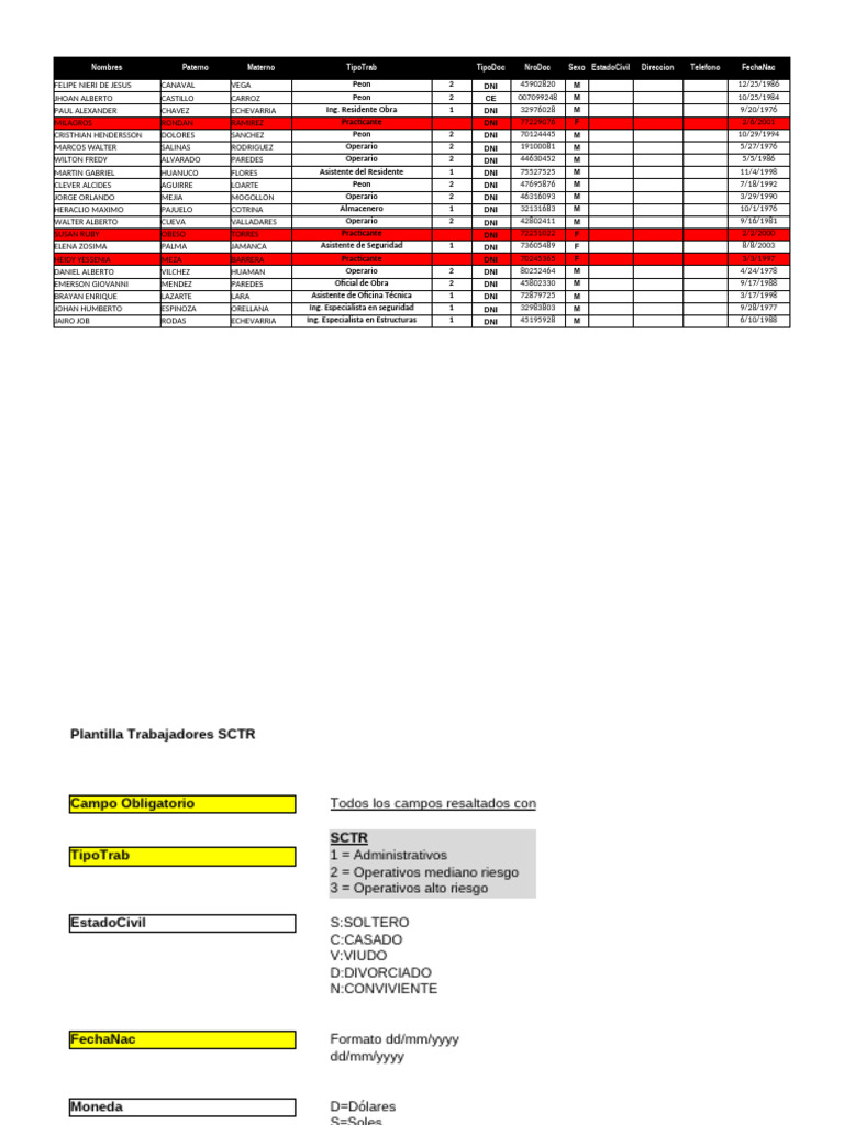 Planilla Tecproinc | PDF