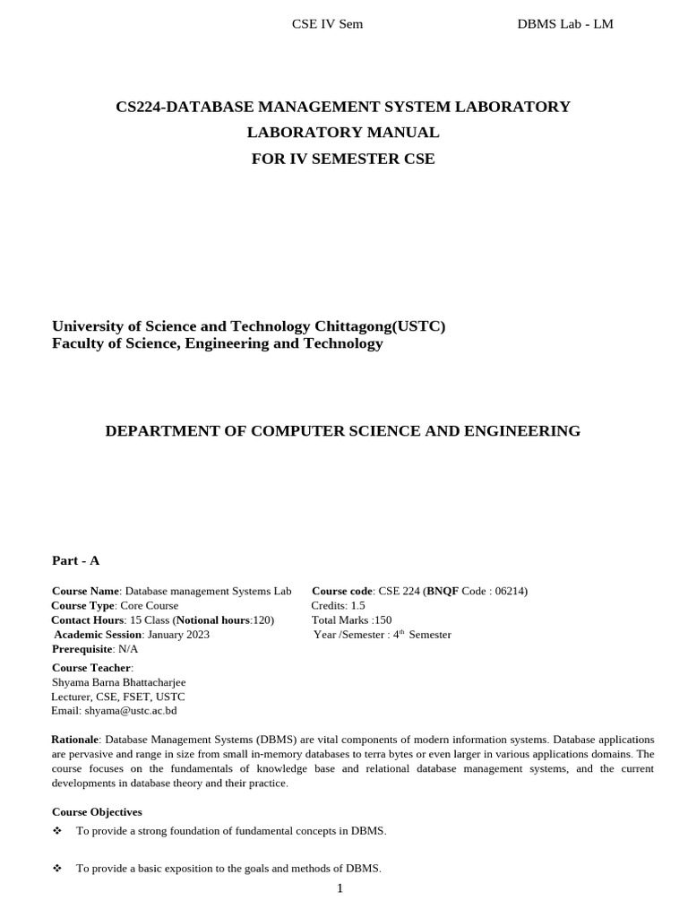 DBMS1 Lab Manual | PDF