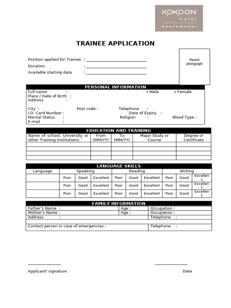 001 Trainee Application Form | PDF | Access Control | Authentication