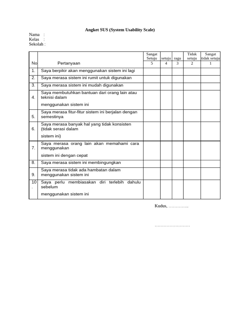Angket SUS-skala Likert | PDF