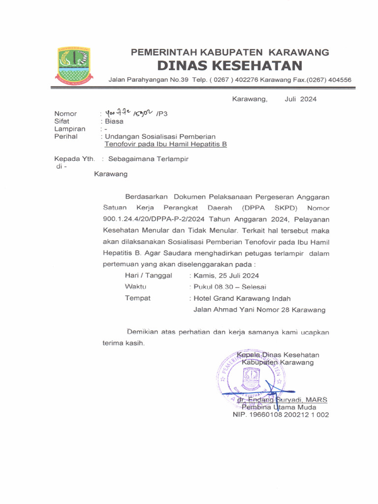 Undangan Sosialisasi Tenofovir Pusk Dan RS | PDF