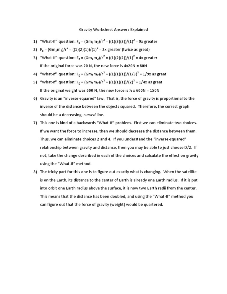 Gravity Worksheet Answers Explained | PDF | Gravity | Distance