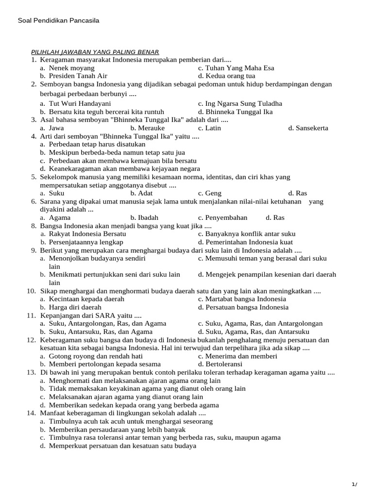 Soal Pendidikan Pancasila | PDF
