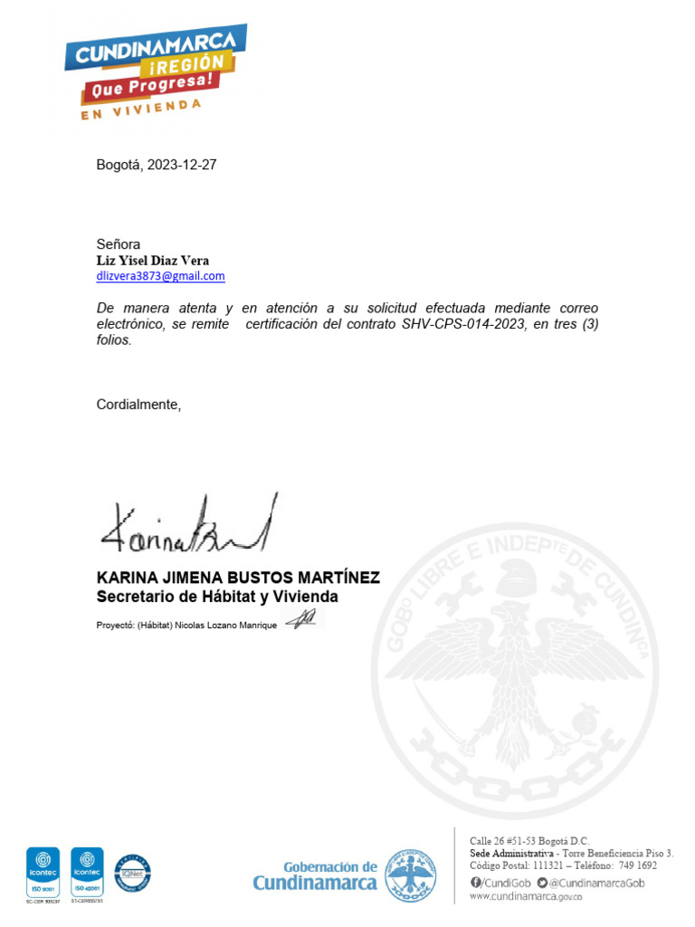 Certificacioìn Cto Shv-014-2023 Liz Yisel Diaz Vera | PDF