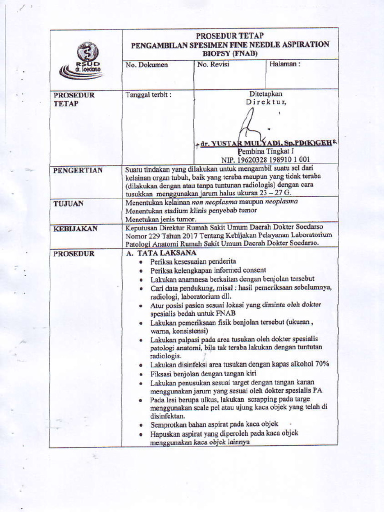 Sop 11. Pengambilan Spesimen Fine Needle Aspiration Biopsy Fnab | PDF