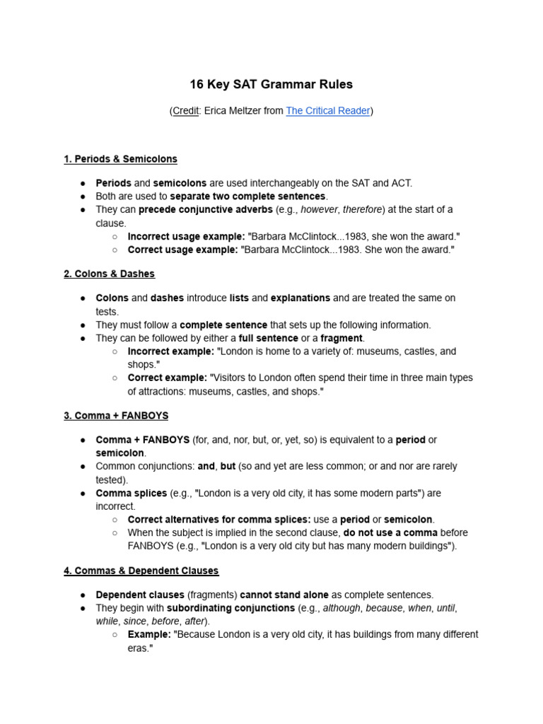 SAT Grammar Rules | PDF