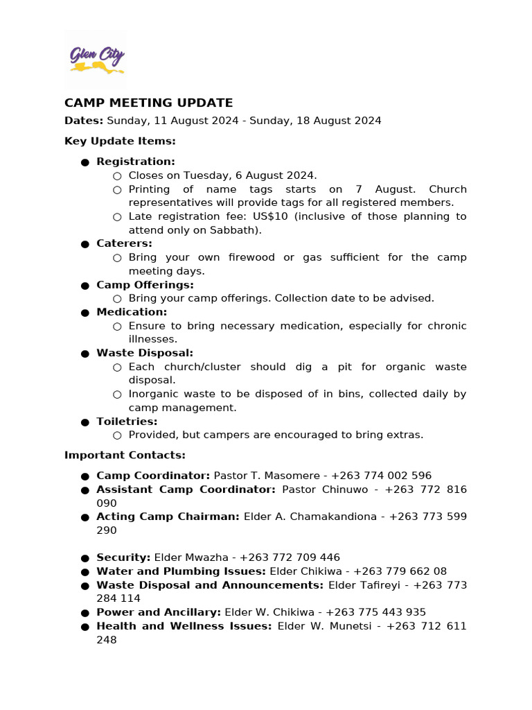 Camp Meeting Update | PDF