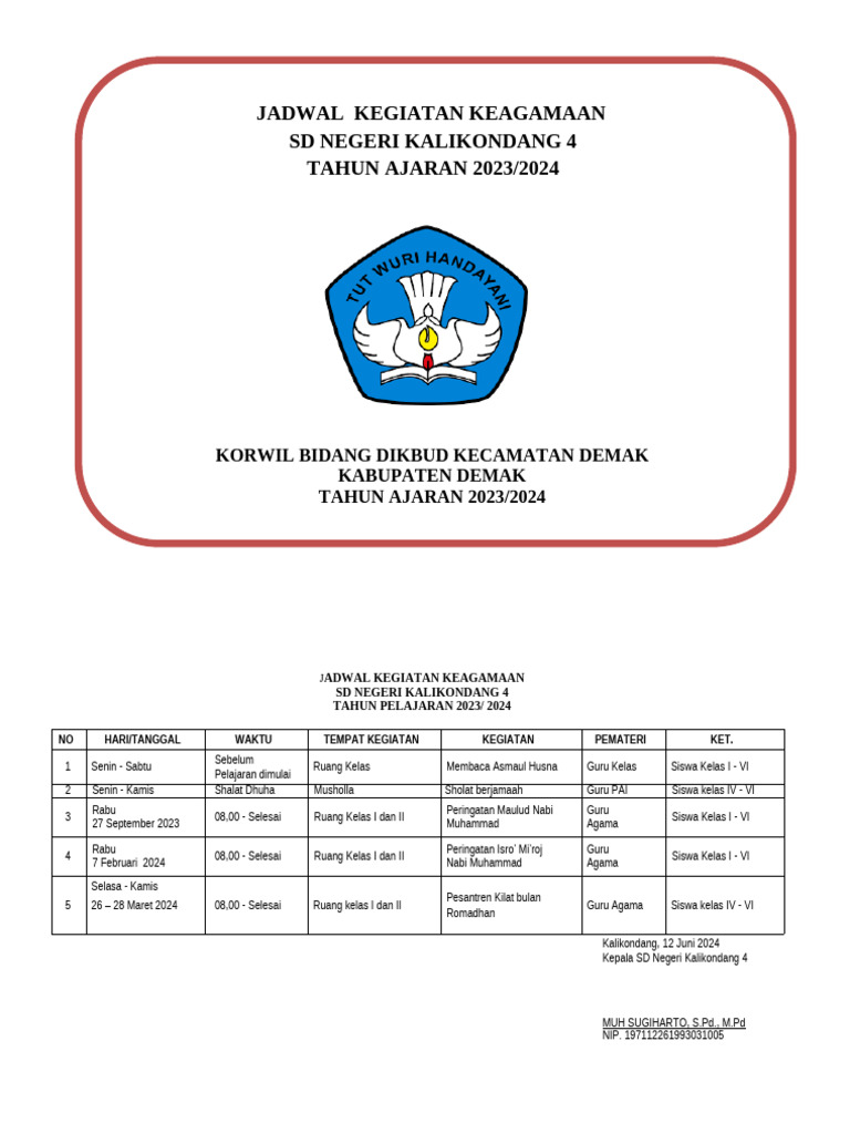 Jadwal Kegiatan Keagamaan | PDF