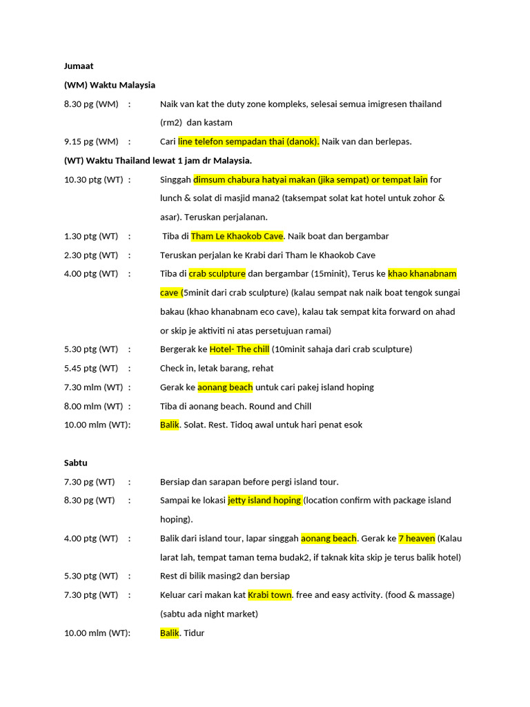 Tentatif Krabi-Hatyai 14-17dec - Copy To Van | PDF