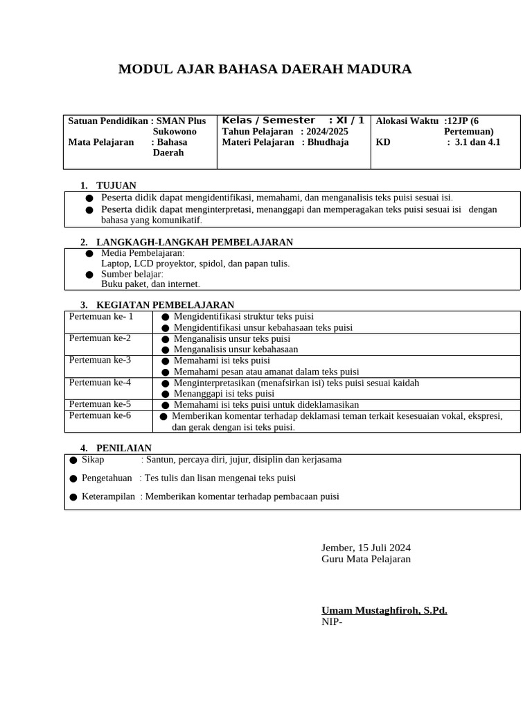 Modul Ajar Bahasa Daerah Madura | PDF