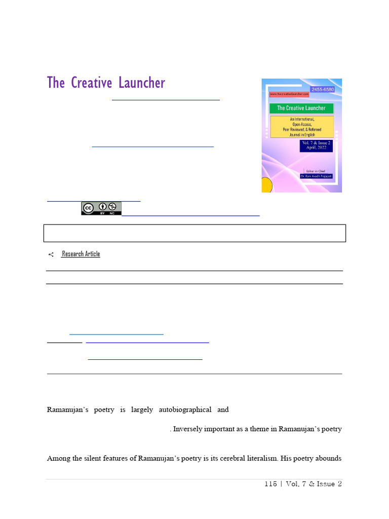 A K Ramanujan A Leading Indo-Anglican Poet | PDF