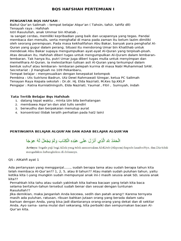 BQS Hafshah Pertemuan 1 | PDF