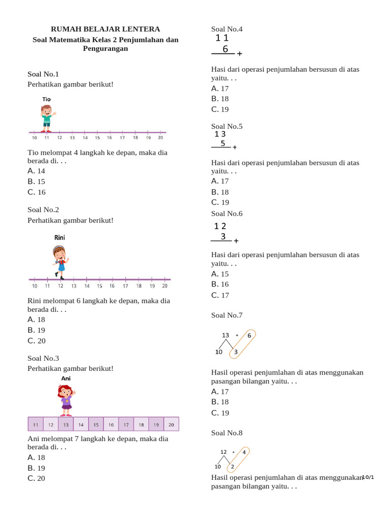 Soal Matematika Kelas 2 Penjumlahan Dan Pengurangan | PDF