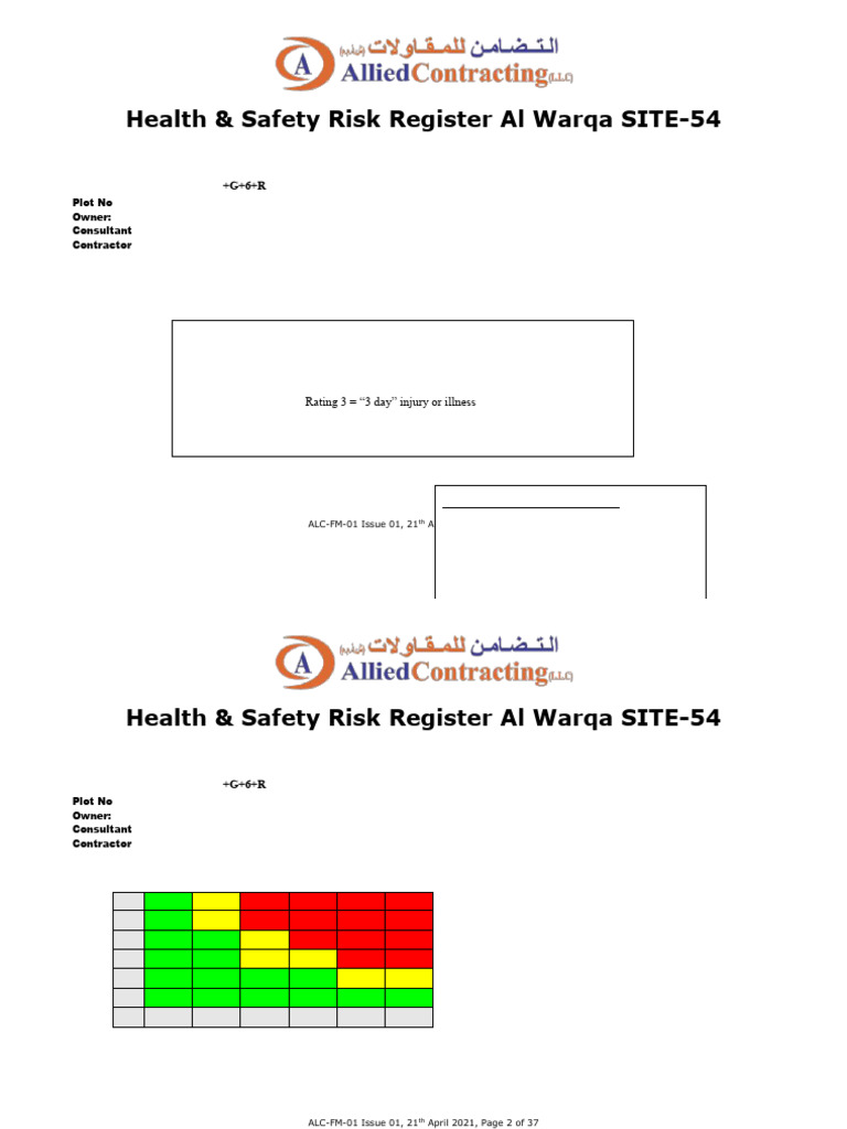 1 ALC-FM-01 - Health and Safety Risk Register September 2021 | PDF ...