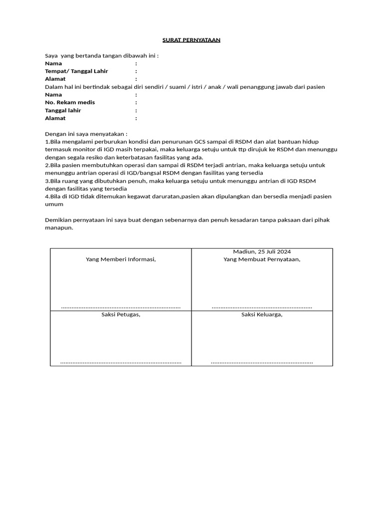 Surat Pernyataan Rujuk Rs. Moewardi Solo | PDF
