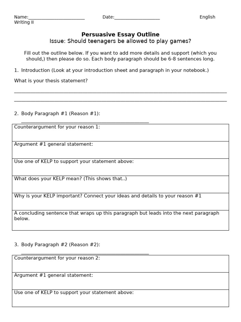 Persuasive Writing Outline | PDF