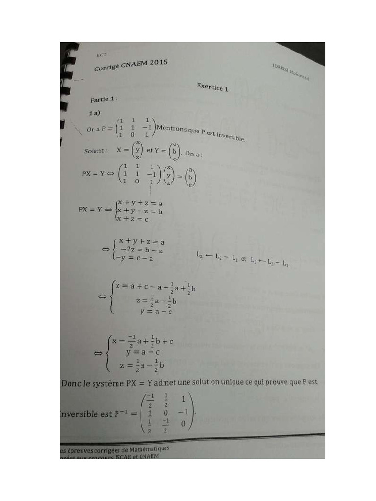 Cnaem - Math - 2015 - Corrige | PDF