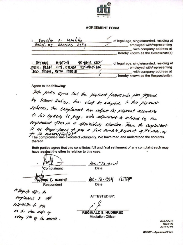 DTI Agreement Form | PDF
